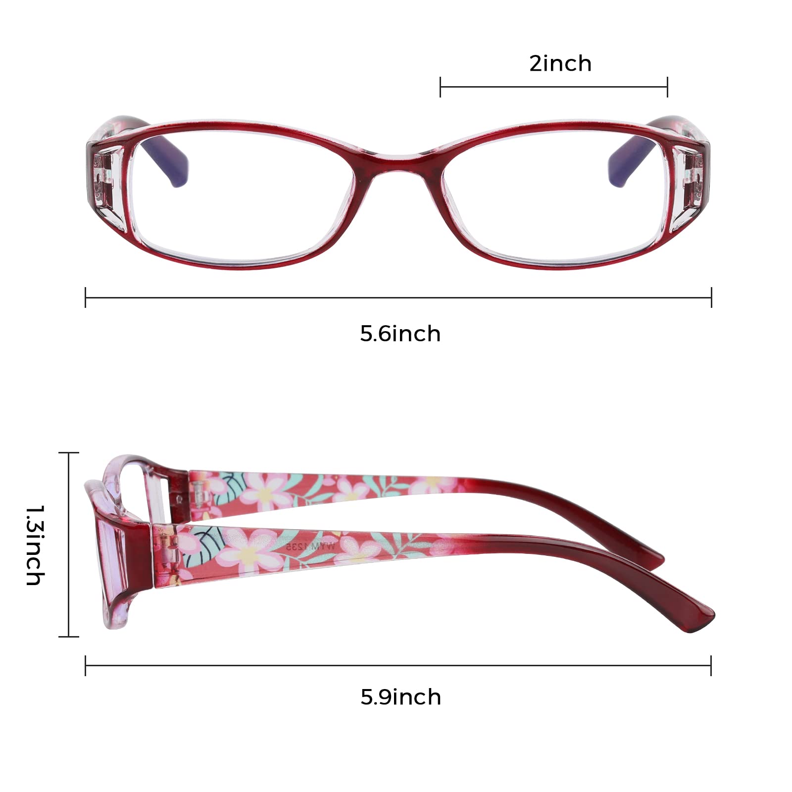 WALMXX 6 pairs Reading Glasses, Women Fashion and elegant anti-blue light HD resin old Reading Glasses (2 red 2 black 2 purple, 2, multiplier_x)