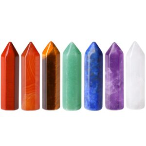 qinjiejie 7 pcs 7 chakra healing crystals mini wands crystal pocket stones amethyst polished tumbled natural hexagonal single pointed reiki energy balancing meditation gemstones therapy wand set gift