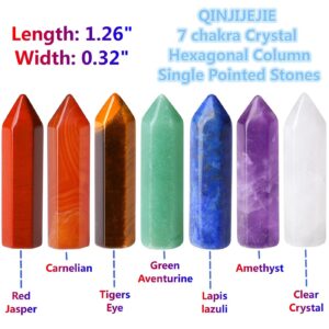 QINJIEJIE 7 PCS 7 Chakra Healing Crystals Mini Wands Crystal Pocket Stones Amethyst Polished Tumbled Natural Hexagonal Single Pointed Reiki Energy Balancing Meditation Gemstones Therapy Wand Set Gift