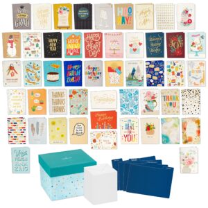 hallmark all occasion boxed set of assorted blank greeting cards with card organizer (pack of 100)—birthday, thank you, congratulations, wedding, baby, thinking of you, sympathy