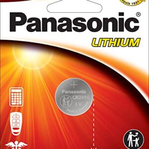 Panasonic CR2450 3.0 Volt Long Lasting Lithium Coin Cell Batteries in Child Resistant, Standards Based Packaging, 1-Battery Pack