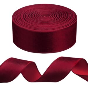 50 yards 2.5 inch christmas red velvet wired ribbon fabric decorative ribbon gift wrapping ribbon for diy craft christmas holiday bows wreath wedding indoor outdoor (wine red)