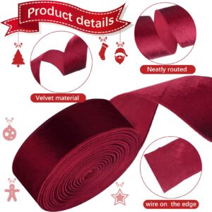 50 Yards 2.5 Inch Christmas Red Velvet Wired Ribbon Fabric Decorative Ribbon Gift Wrapping Ribbon for DIY Craft Christmas Holiday Bows Wreath Wedding Indoor Outdoor (Wine Red)