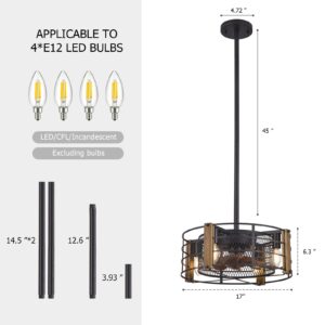 Wood Ceiling Fans with Lights, Farmhouse Caged Ceiling Fan with Lighting,Indoor Vintage Ceiling Fan with Light for Bedroom,Living Room,Kitchen