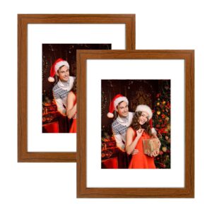 golden state art, 11x14 brown photo frame-display photos 8x10 with mat or 11x14 without mat - solid wood, real glass (wall display) 2 pack