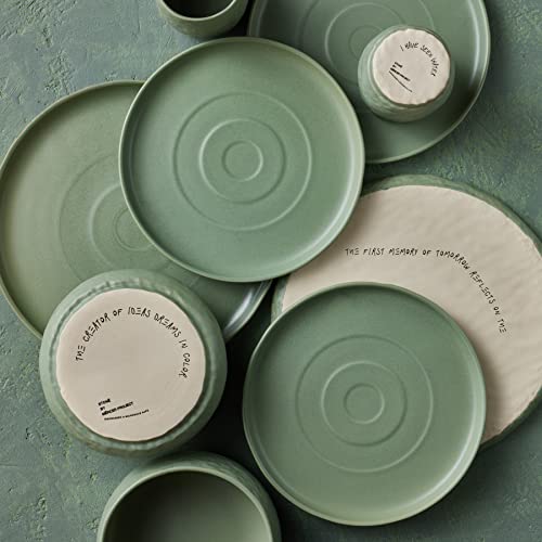 Stone by Mercer Project SHOSAI 16-Piece Stoneware Dinnerware Set, Plates and Bowls Set, Modern Dishware set fo 4, Sage