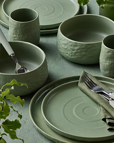 Stone by Mercer Project SHOSAI 16-Piece Stoneware Dinnerware Set, Plates and Bowls Set, Modern Dishware set fo 4, Sage