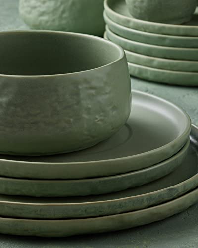 Stone by Mercer Project SHOSAI 16-Piece Stoneware Dinnerware Set, Plates and Bowls Set, Modern Dishware set fo 4, Sage