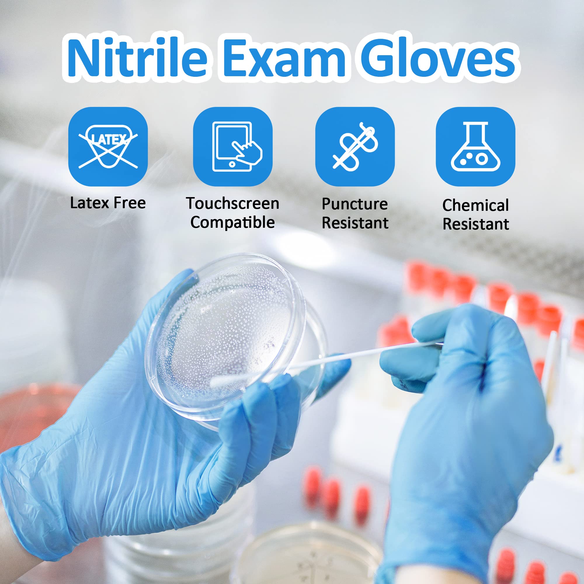 SwiftGrip Disposable Nitrile Exam Gloves, 3-mil, Blue, Nitrile Gloves Disposable Latex Free, Medical Gloves, Cleaning Gloves, Food-Safe Rubber Gloves, Powder Free, Non-Sterile, 50-ct Box (Large)