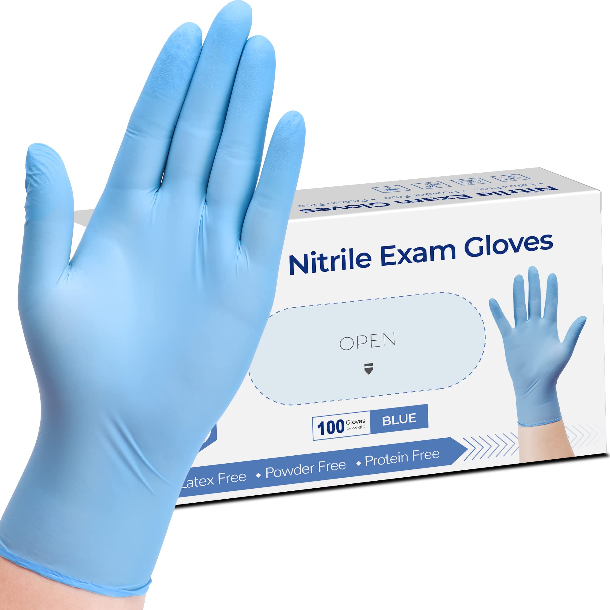 SwiftGrip Disposable Nitrile Exam Gloves, 3-mil, Blue, Nitrile Gloves Disposable Latex Free, Medical Gloves, Cleaning Gloves, Food-Safe Rubber Gloves, Powder Free, Non-Sterile, 100-ct Box (Large)