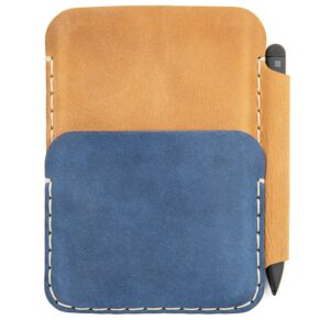 leather case for microsoft surface duo 2 / duo. with pen holder and card pocket (blue - brown, for surface duo 2 with pen case)