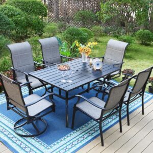 PHI VILLA Patio Dining Set for 6 Clearance, Outdoor Dining Table with Umbrella Hole and 6 Patio Dining Chairs Waterproof & Rustproof Suitable for All Weather