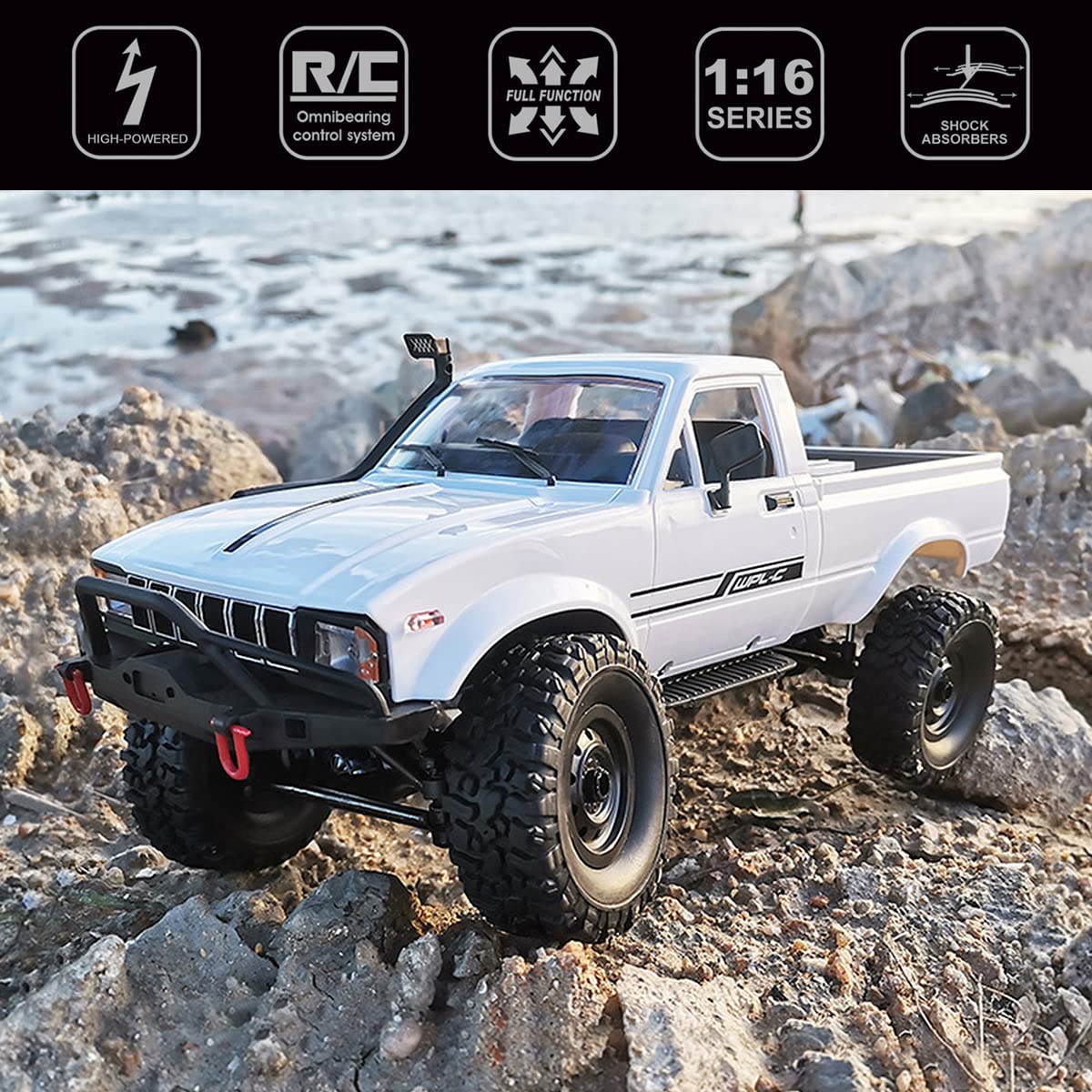 Mostop RC Crawler 1/16 Scale 4WD Offroad Rock Crawler Climbing Vehicle RC Truck Toys, C24-1 Throttle & Steering Control Pickup Truck 2.4Ghz Remote Control Children RC Car for Kids