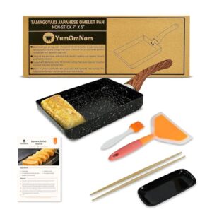 yumomnom tamagoyaki pan, japanese cookware, egg pan, rectangle frying pan, kitchen accessories, square pan, omelette maker nonstick, omelet pan, cooking tools, 7" x 5" black (5)