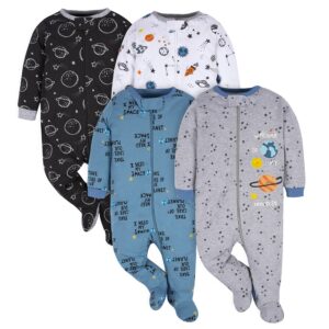 gerber baby boy's 4 pack sleep 'n play footie, space, 0-3 months