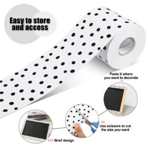 Zonon 65 Feet Bulletin Board Borders Black and White Polka Dots Striped Grid Borders Decorative Straight Wavy Rolled Border Trim Borders Classroom Back to School Decor(Black Painted Dots)