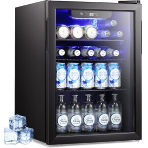 lhriver beverage refrigerator and cooler, 95 can/24 bottle mini fridge with glass door, small mini drink fridge with adjustable shelves for soda beer or wine, perfect for home/bar/office