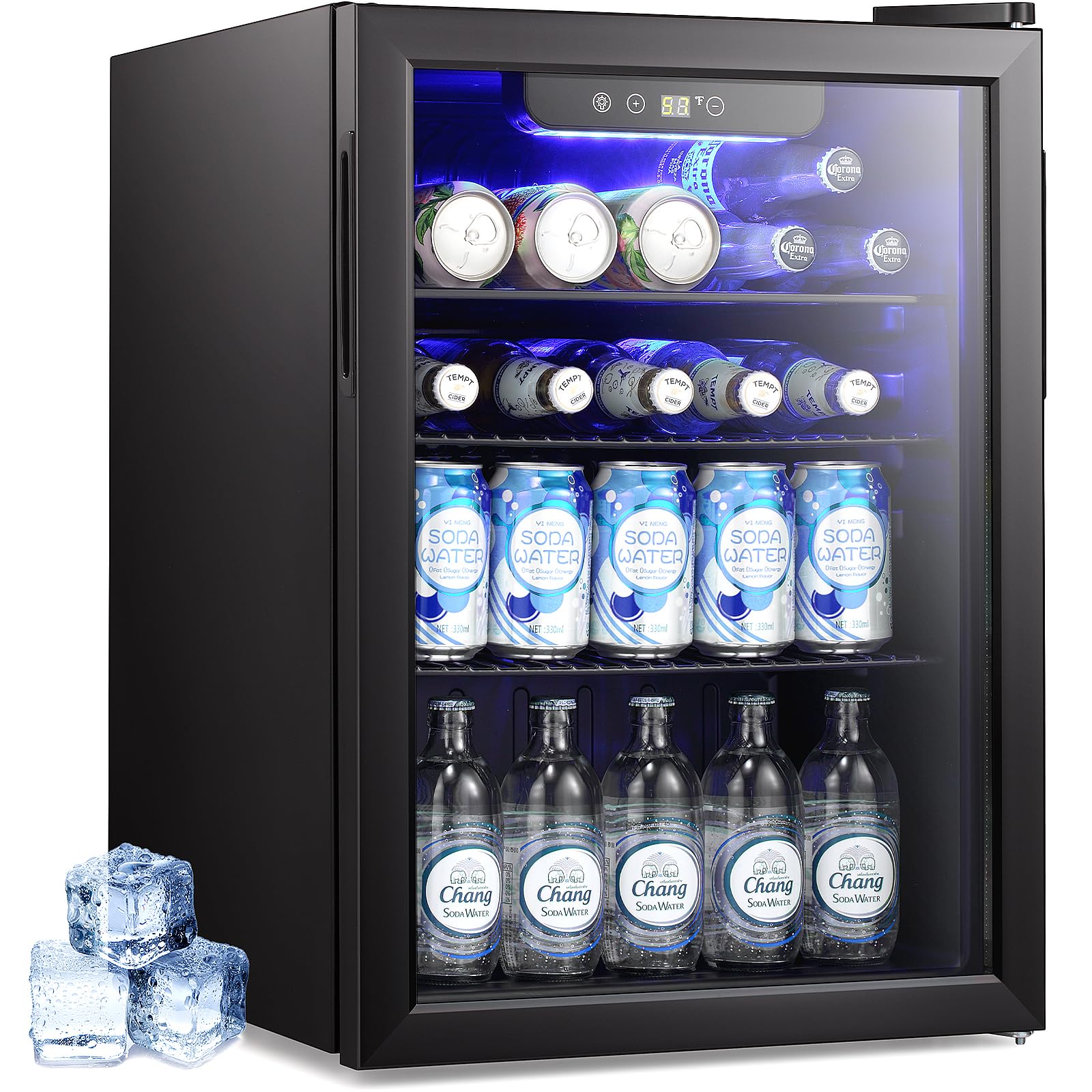 LHRIVER Beverage Refrigerator and Cooler, 95 Can/24 Bottle Mini Fridge with Glass Door, Small Mini Drink Fridge with Adjustable Shelves for Soda Beer or Wine, Perfect for Home/Bar/Office