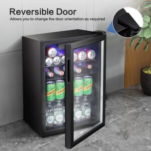 LHRIVER Beverage Refrigerator and Cooler, 95 Can/24 Bottle Mini Fridge with Glass Door, Small Mini Drink Fridge with Adjustable Shelves for Soda Beer or Wine, Perfect for Home/Bar/Office