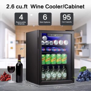 LHRIVER Beverage Refrigerator and Cooler, 95 Can/24 Bottle Mini Fridge with Glass Door, Small Mini Drink Fridge with Adjustable Shelves for Soda Beer or Wine, Perfect for Home/Bar/Office