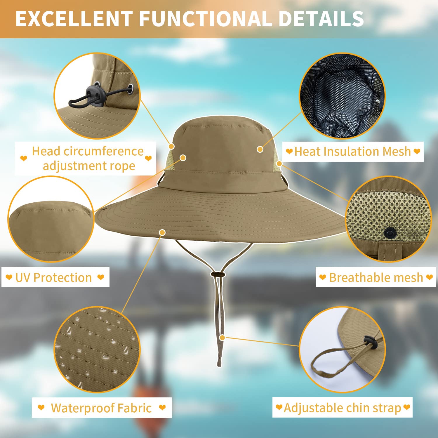 【XXL Oversize &Wide Brim】 Sun Hats for Men【UPF 50+ & Waterproof】 Fishing-Hat Boonie Bucket for Hiking Safari Beach Garden (Dark Gray, XXL)