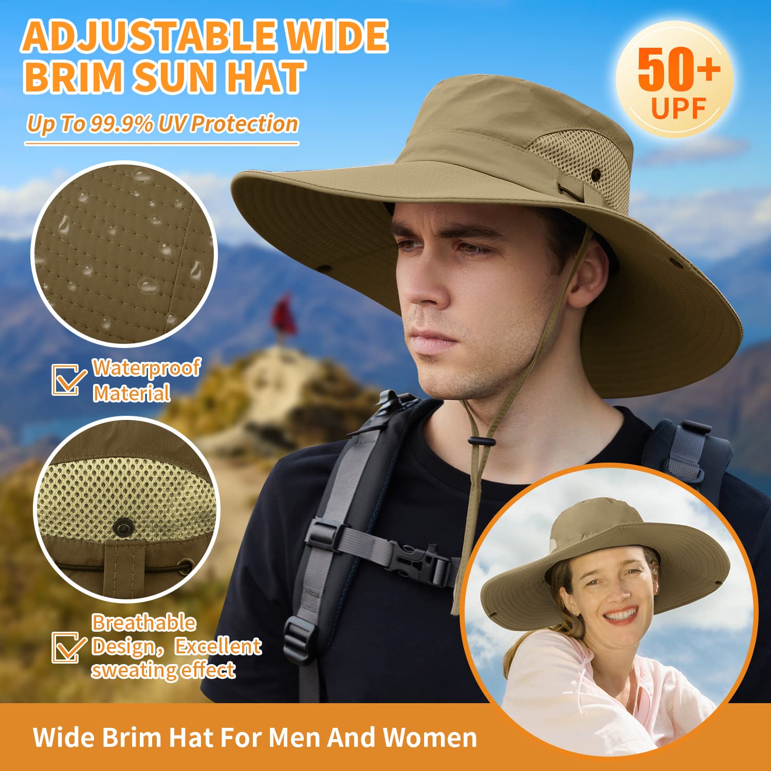 【XXL Oversize &Wide Brim】 Sun Hats for Men【UPF 50+ & Waterproof】 Fishing-Hat Boonie Bucket for Hiking Safari Beach Garden (Dark Gray, XXL)