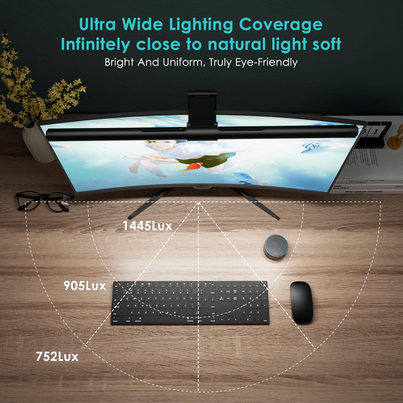 Quntis Monitor Light Bar PRO+ with Remote Control, Fit for Curved/Flat Monitor, Eye-Care USB Computer Lamp Dimmable Screen Light Bar with Auto-Dimming, No Glare Home Office Gaming Desk Lamp