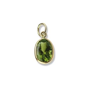 green tourmaline charm 7x5 oval handmade in 14k yellow gold 0.85 carats