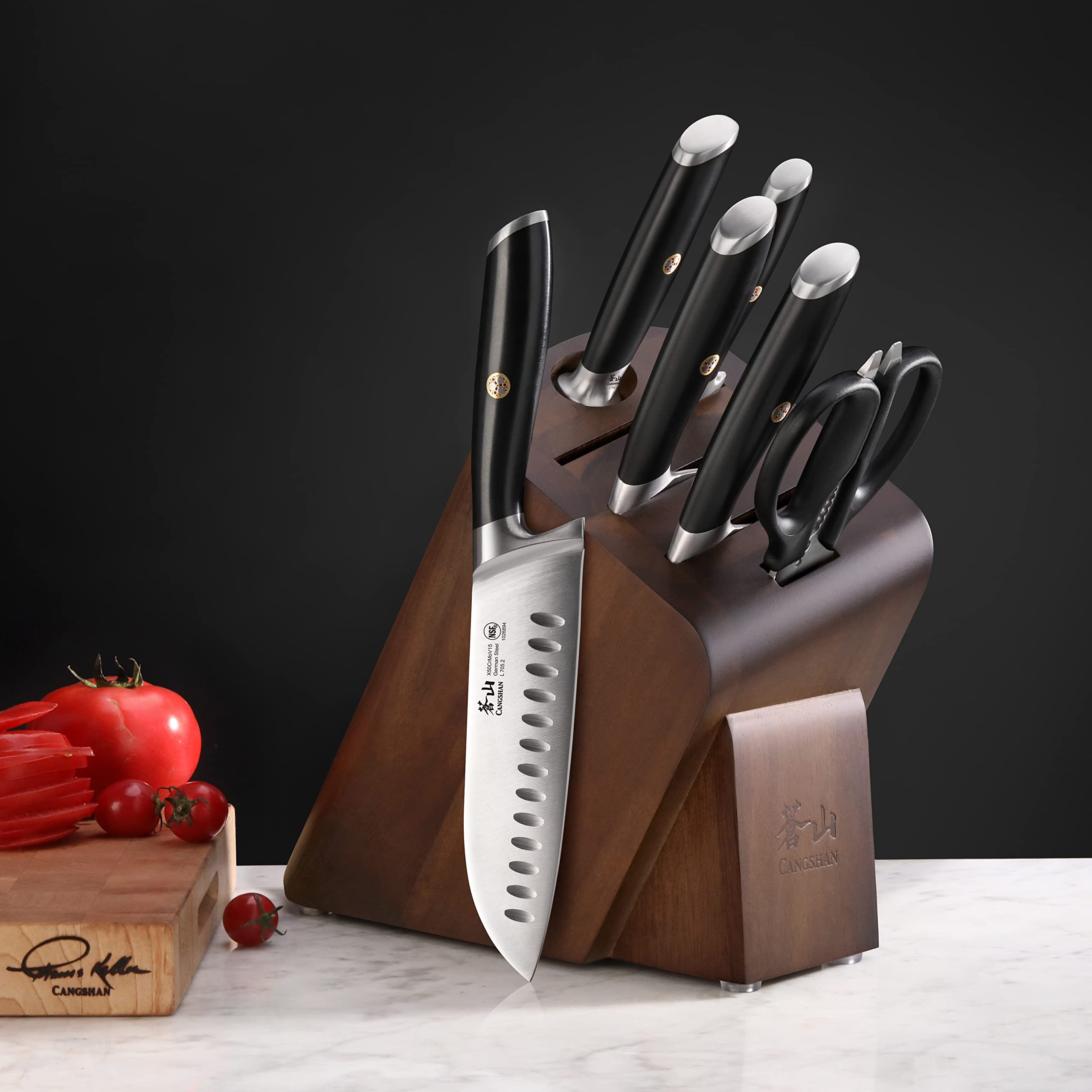 Cangshan L Series 7-Piece Cleaver Knife Block Set, Forged German Steel, Black, 1027112