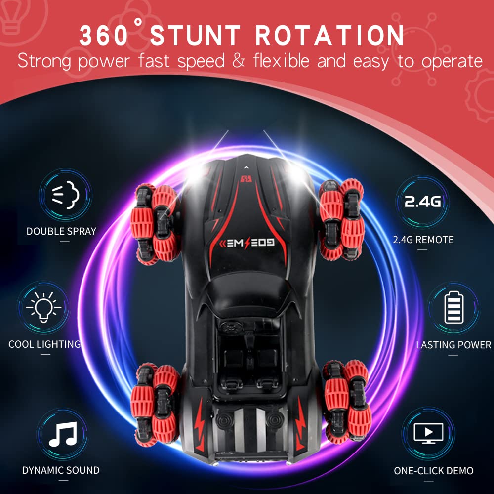 GOESWELL RC Stunt Cars Remote Control Car Double-Spray Driving 360-degree Flips Rotating Car Toy 1:16 RC Crawler Outdoor Toy Cars for Boys Girls Birthday Gift (red)