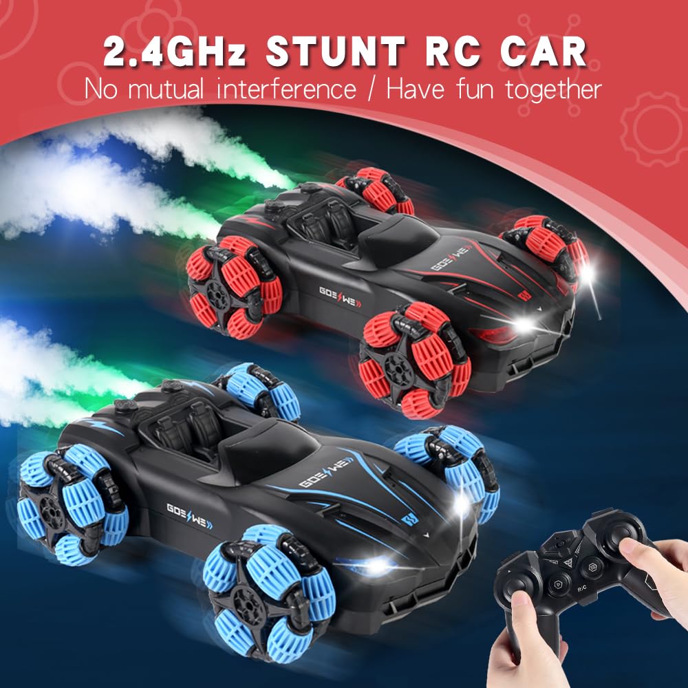 GOESWELL RC Stunt Cars Remote Control Car Double-Spray Driving 360-degree Flips Rotating Car Toy 1:16 RC Crawler Outdoor Toy Cars for Boys Girls Birthday Gift (red)