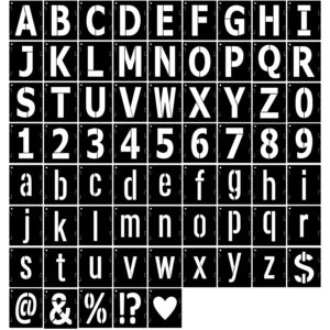 1 inch letter stencils symbol numbers stencil, 68 pcs reusable alphabet art craft templates interlocking stencils kit for painting on wood, wall, glass, fabric, rock, canvas, chalkboard, sign（1inch）