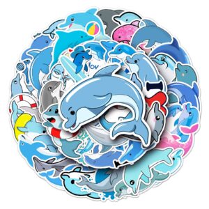 50pcs cute dolphin stickers,ocean whale animal waterproof stickers for laptop,bumper,skateboard,water bottles,phone,vinyl stickers for kids teens (dolphins)