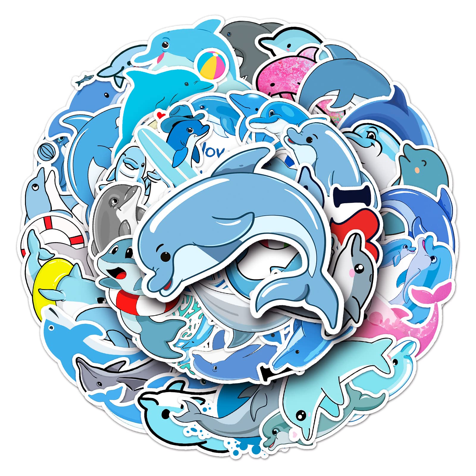 50Pcs Cute Dolphin Stickers,Ocean Whale Animal Waterproof Stickers for Laptop,Bumper,Skateboard,Water Bottles,Phone,Vinyl Stickers for Kids Teens (Dolphins)