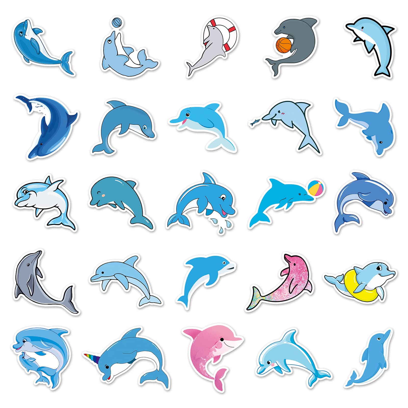 50Pcs Cute Dolphin Stickers,Ocean Whale Animal Waterproof Stickers for Laptop,Bumper,Skateboard,Water Bottles,Phone,Vinyl Stickers for Kids Teens (Dolphins)