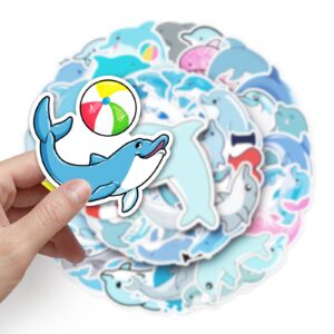 50Pcs Cute Dolphin Stickers,Ocean Whale Animal Waterproof Stickers for Laptop,Bumper,Skateboard,Water Bottles,Phone,Vinyl Stickers for Kids Teens (Dolphins)