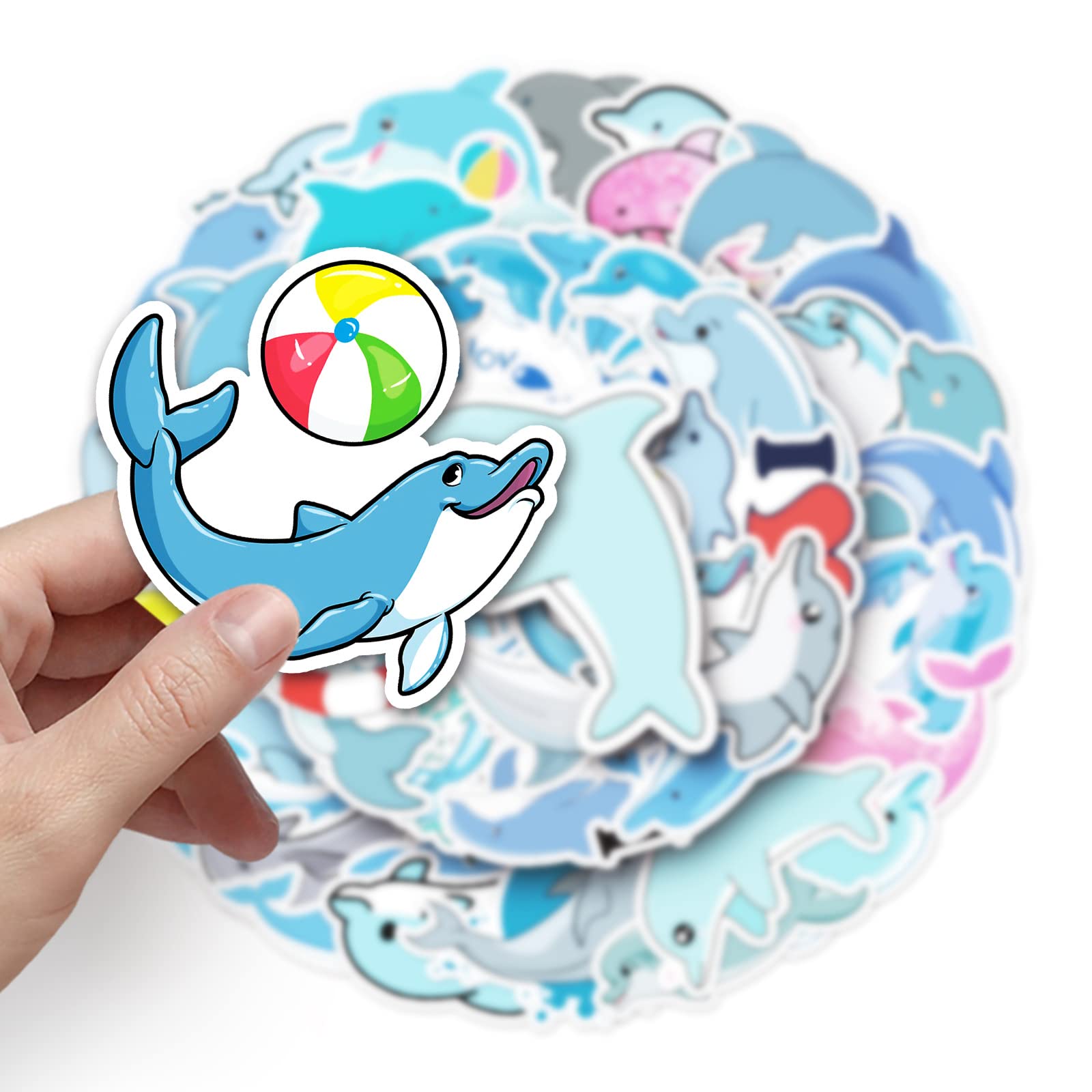 50Pcs Cute Dolphin Stickers,Ocean Whale Animal Waterproof Stickers for Laptop,Bumper,Skateboard,Water Bottles,Phone,Vinyl Stickers for Kids Teens (Dolphins)