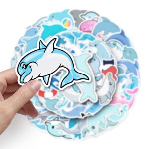 50Pcs Cute Dolphin Stickers,Ocean Whale Animal Waterproof Stickers for Laptop,Bumper,Skateboard,Water Bottles,Phone,Vinyl Stickers for Kids Teens (Dolphins)