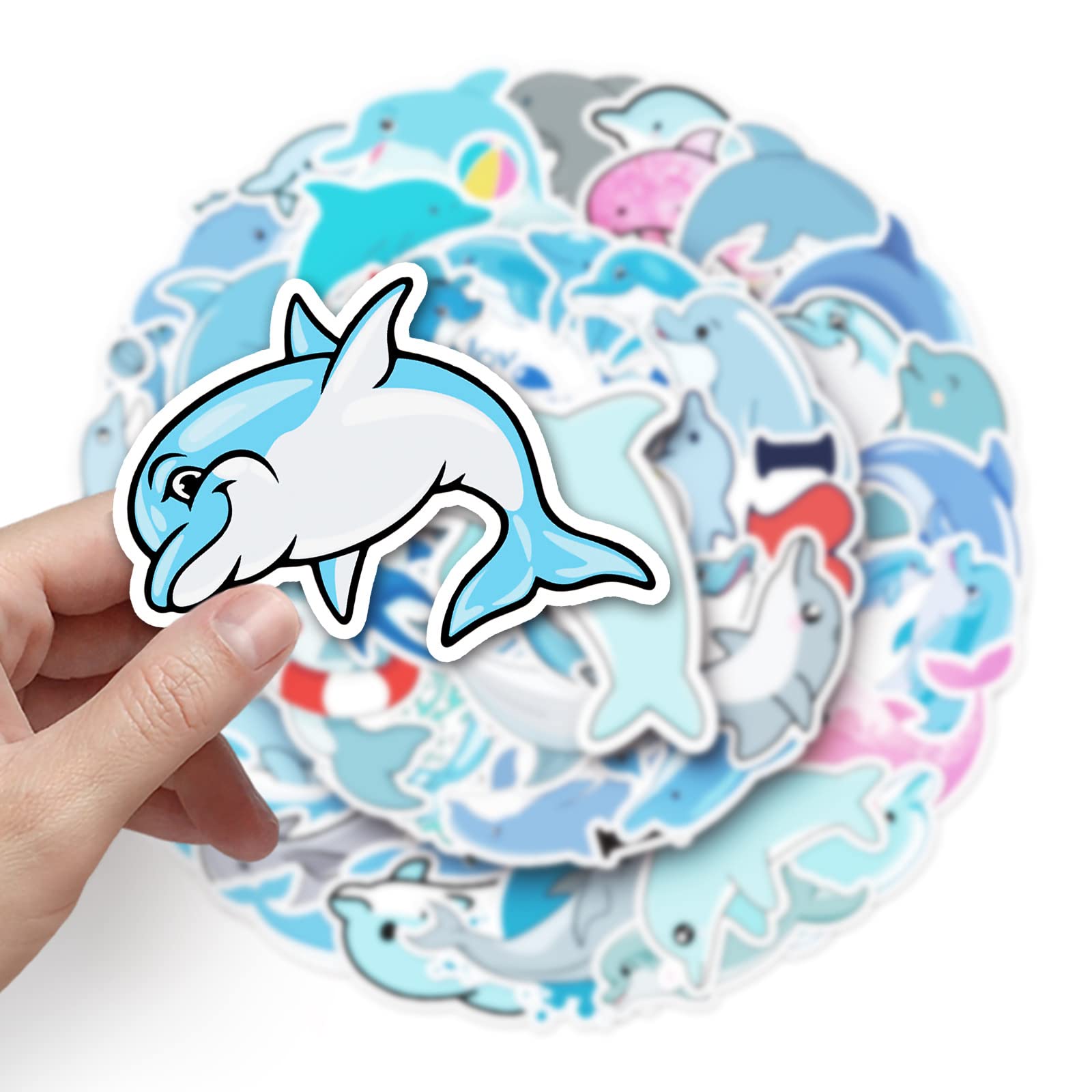 50Pcs Cute Dolphin Stickers,Ocean Whale Animal Waterproof Stickers for Laptop,Bumper,Skateboard,Water Bottles,Phone,Vinyl Stickers for Kids Teens (Dolphins)