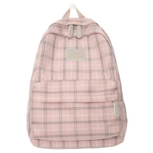 aonuowe light academia aesthetic backpack plaid preppy backpack teen girls back to school supplies checkered bookbags (pink)