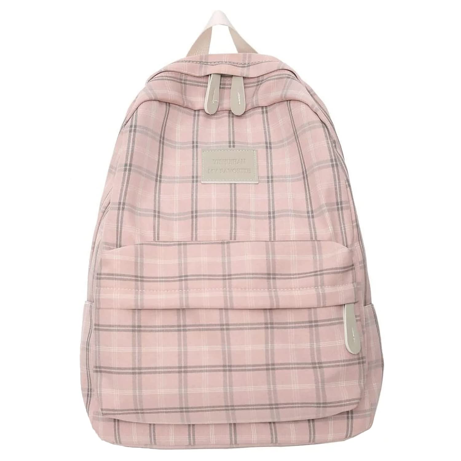 AONUOWE Light Academia Aesthetic Backpack Plaid Preppy Backpack Teen Girls Back to School Supplies Checkered Bookbags (Pink)