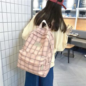 AONUOWE Light Academia Aesthetic Backpack Plaid Preppy Backpack Teen Girls Back to School Supplies Checkered Bookbags (Pink)