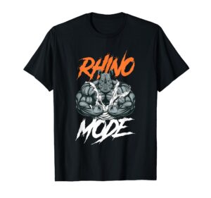 funny strong rhino with big biceps rhino mode for gym lover t-shirt