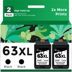 ubinki remanufactured ink cartridge replacement for hp 63xl 63 xl (black，2-pack) work with 3830 4650 4652 4655 5200 5252 5255 5258 4520 4512 1112 2132 3630 3632 4510 4513 3634 printer|hp63 hp63xl