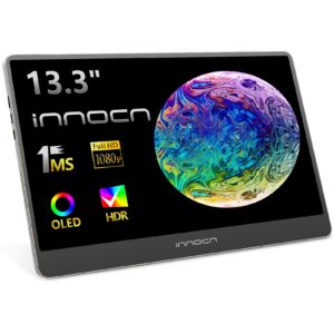 innocn 13.3-inch oled portable laptop monitor hdr usb c mini hdmi external small computer monitor, travel portable gaming 1ms monitor for switch xbox ps5/4, 100% dci-p3, 400nits, detachable stand