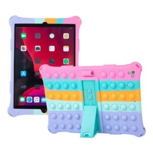 ipad 5th generation kids case, ufainei ipad 6th generation kids case, kids case for ipad 9.7 inch with kickstand, shoulder strap and pencil holder, bubble popit case for ipad pro 9.7 inch-rainbow pink