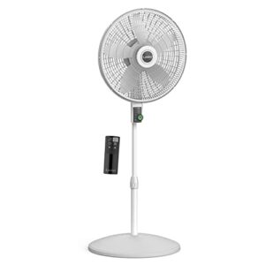 lasko ecoquiet oscillating pedestal fan with whisper quiet dc motor, 12 speeds, 8 hour timer, adjustable height, remote control, white, s18705, large