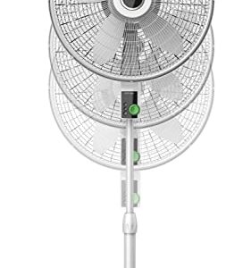 Lasko EcoQuiet Oscillating Pedestal Fan with Whisper Quiet DC Motor, 12 Speeds, 8 Hour Timer, Adjustable Height, Remote Control, White, S18705, Large