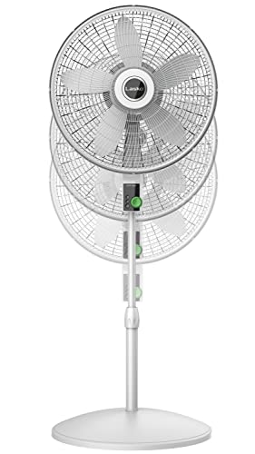 Lasko EcoQuiet Oscillating Pedestal Fan with Whisper Quiet DC Motor, 12 Speeds, 8 Hour Timer, Adjustable Height, Remote Control, White, S18705, Large