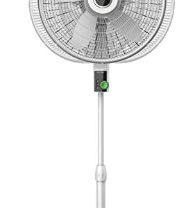 Lasko EcoQuiet Oscillating Pedestal Fan with Whisper Quiet DC Motor, 12 Speeds, 8 Hour Timer, Adjustable Height, Remote Control, White, S18705, Large